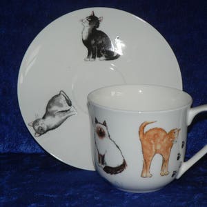 Cats Cup and Saucer Set. Bone China Cup and Saucer Decorated With Cats ...
