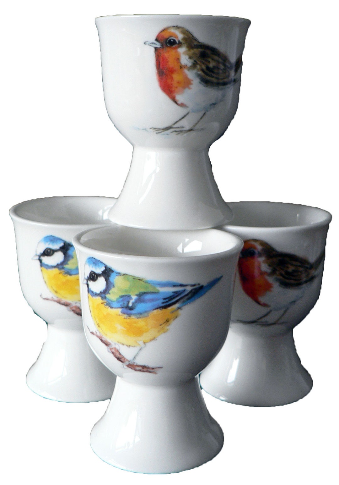Garden Birds Ceramic Egg Cups Set of 4 2 Robin & 2 Bluetit Eggcups in ...