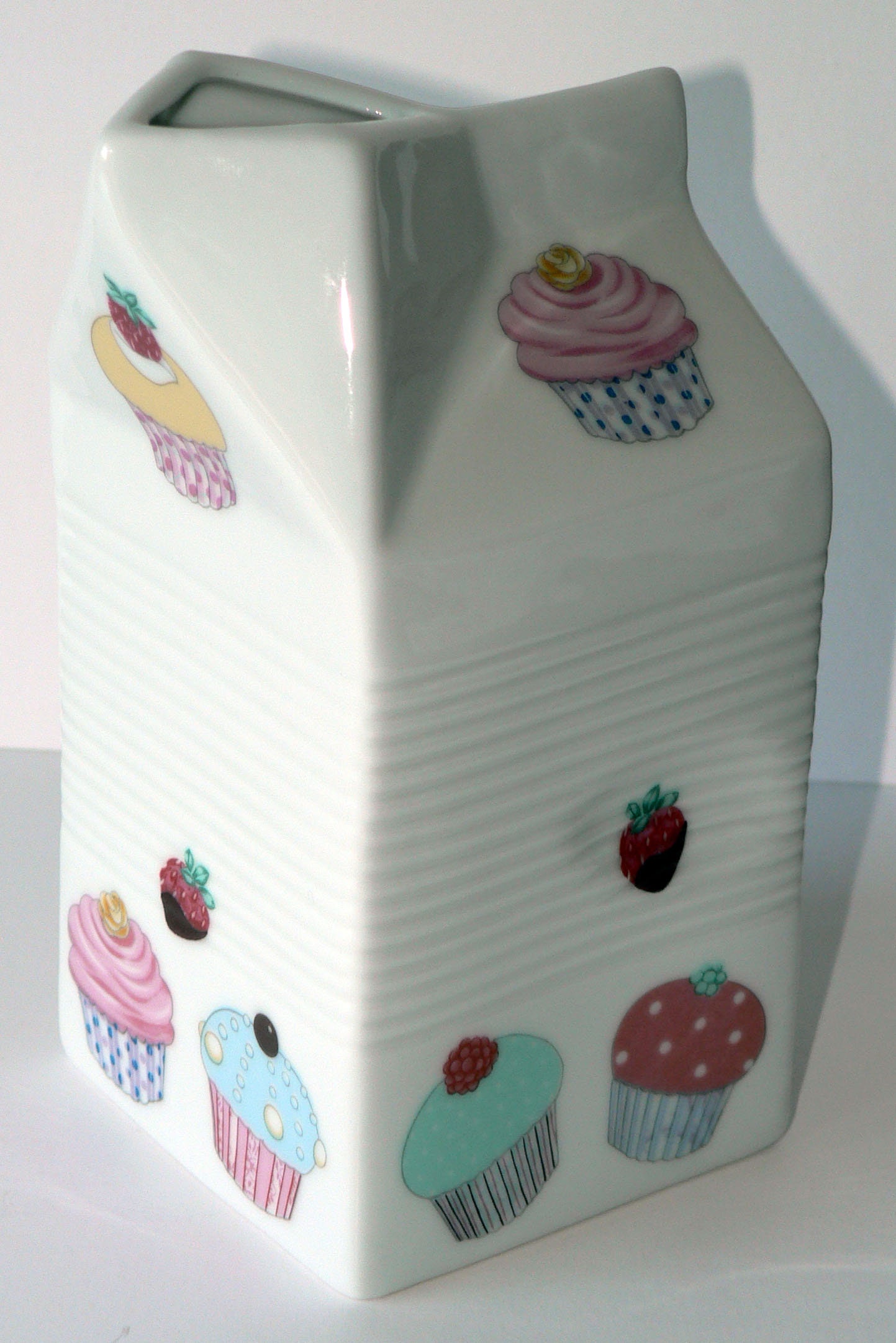 Milk Carton Shaped Jug off White Ceramic Decorated With Colourful ...