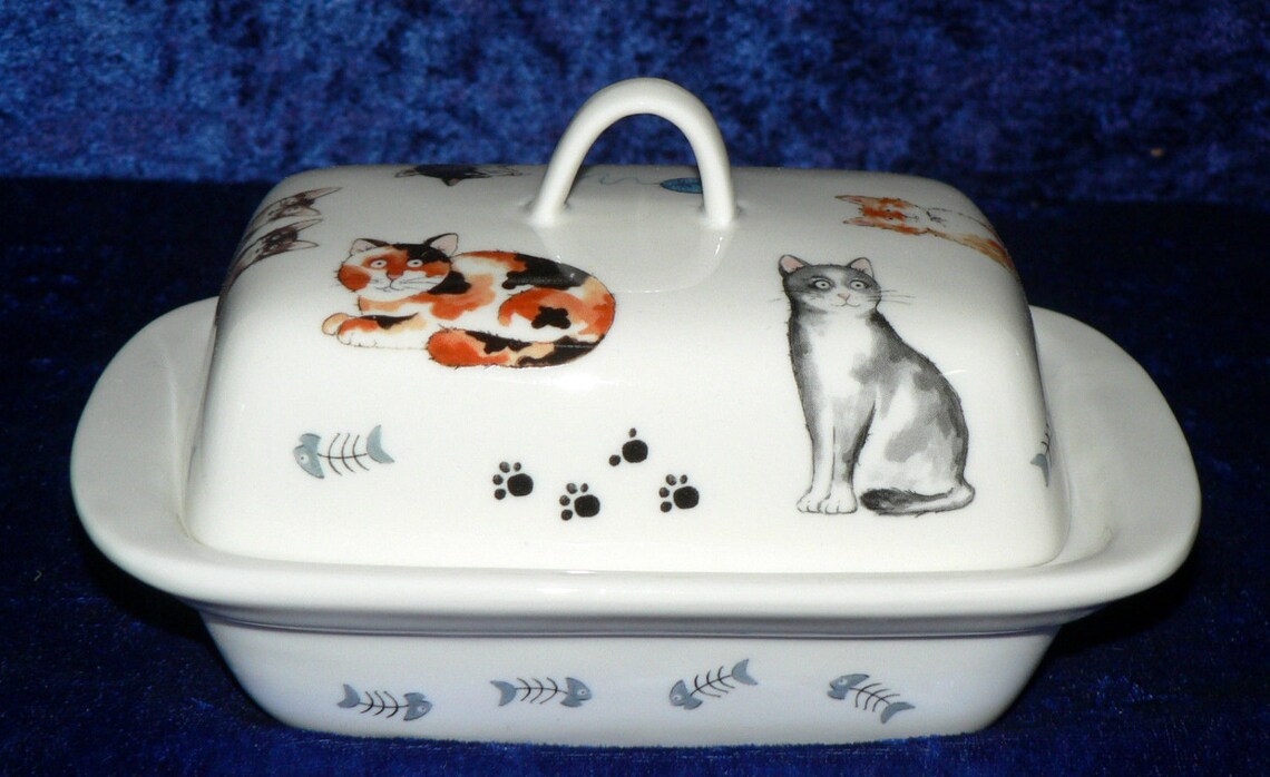 Cats Butter Dish Traditional Deep White Dish Decorated With Different ...