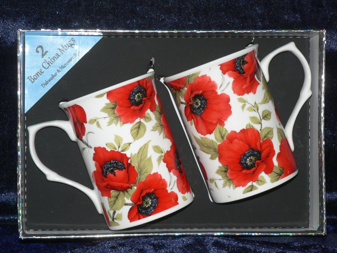 Poppy Chintz Bone China Mugs -set of Two Bone China Mugs Decorated With ...
