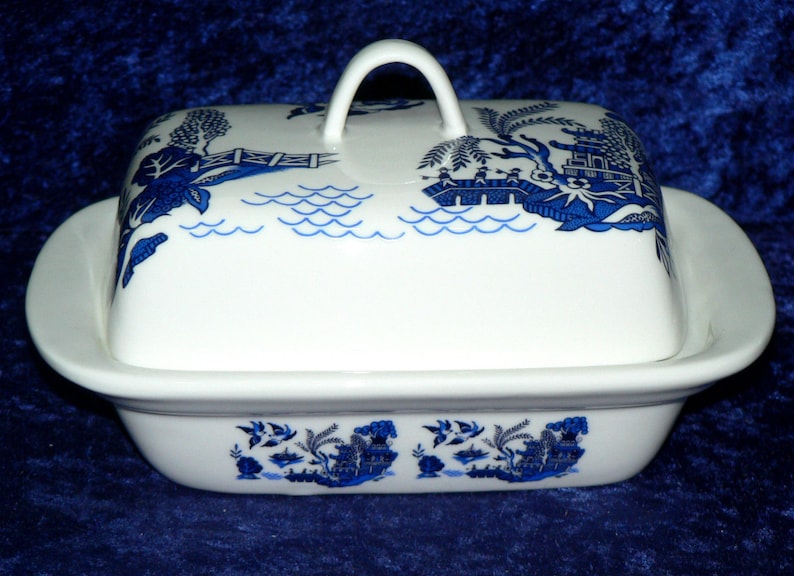 Blue Willow Pattern Porcelain Traditional Deep White Butter Dish - Etsy