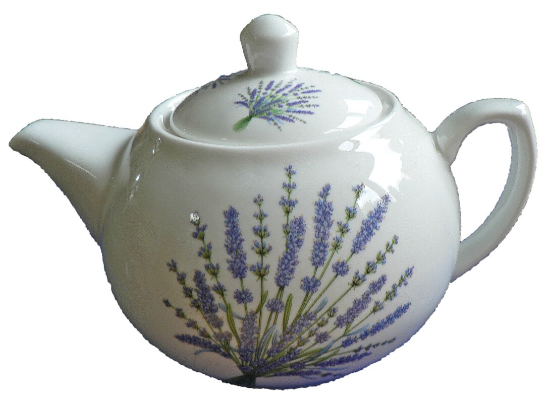 Lavender 2 Cup or 6 Cup White Porcelain Teapot - Lavender Design Both ...