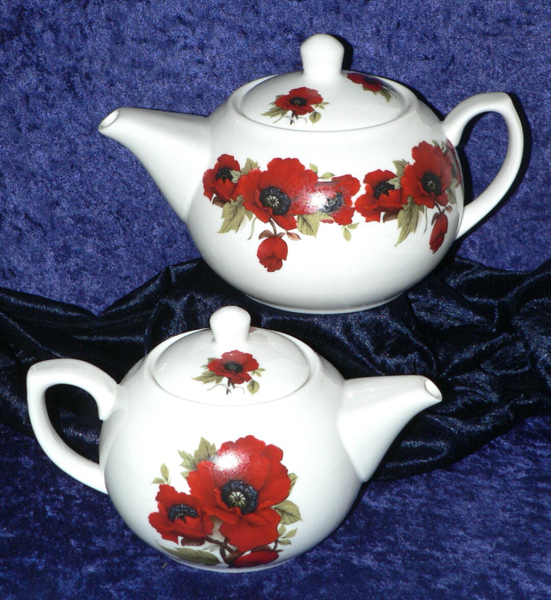 Poppy Teapot - 2 Cup or 6 Cup Porcelain Teapot Decorated With Bright ...