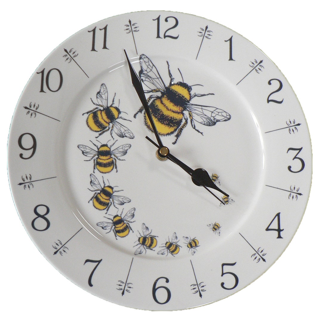 Bees Design 11" Large Ceramic Wall Clock - Gift Boxed. Beautiful Bright ...