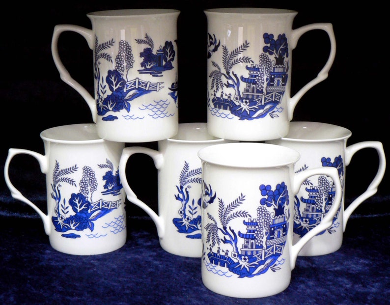Blue Willow Pattern Bone China Mugs Set of 6 Gift Boxed 10oz - Etsy
