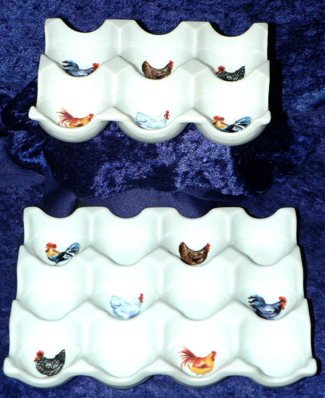 Chicken Cockrel Rooster Design Ceramic 6 or 12 Egg Holder Egg Tray 2 ...