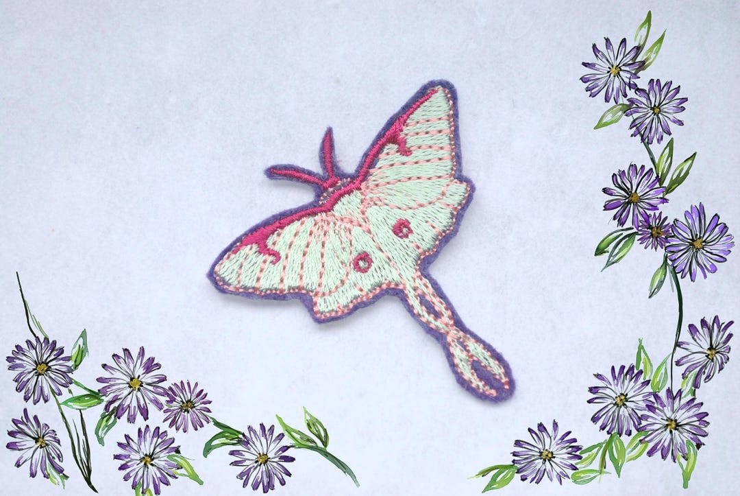 Moon Moth Sew on Patch – Handmade Applique, Machine Embroidered. - Etsy UK