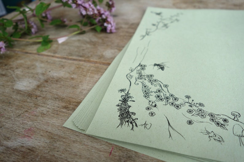 Woodland Note Paper, Recycled Paper Stationery Illustrated With Insects ...