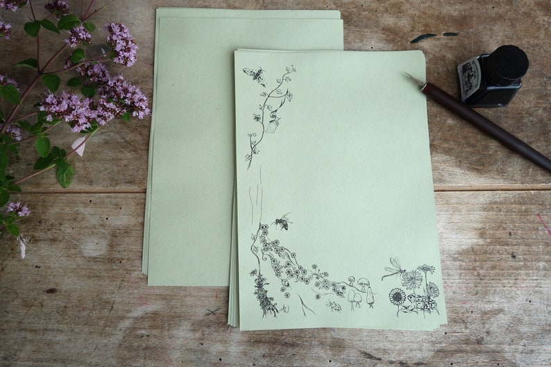 Woodland Note Paper, Recycled Paper Stationery Illustrated With Insects ...