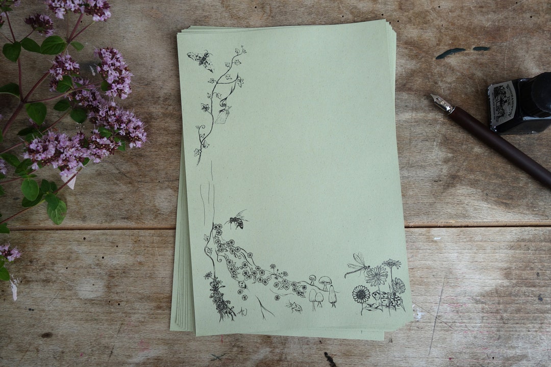 Woodland Note Paper, Recycled Paper Stationery Illustrated With Insects ...