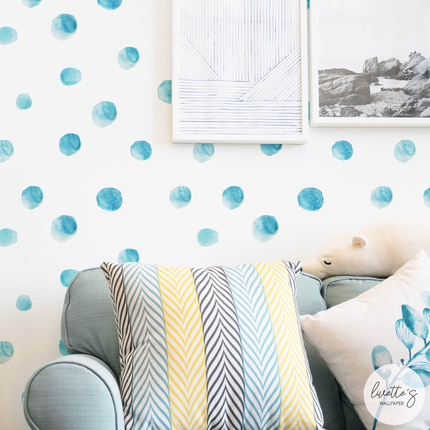 Cute Watercolor Baby Wallpaper Neutral Light Blue Nursery | Etsy