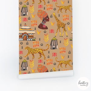 African Village Design Wallpaper / Traditional or Self Adhesive ...