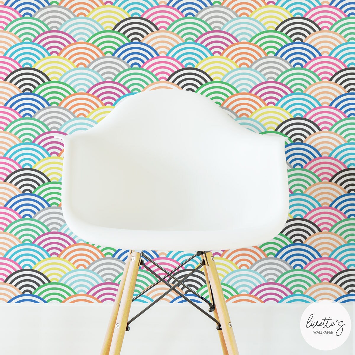 Colorful Nursery Wallpaper, Rainbow Scallop Wall Decor, Removable and ...