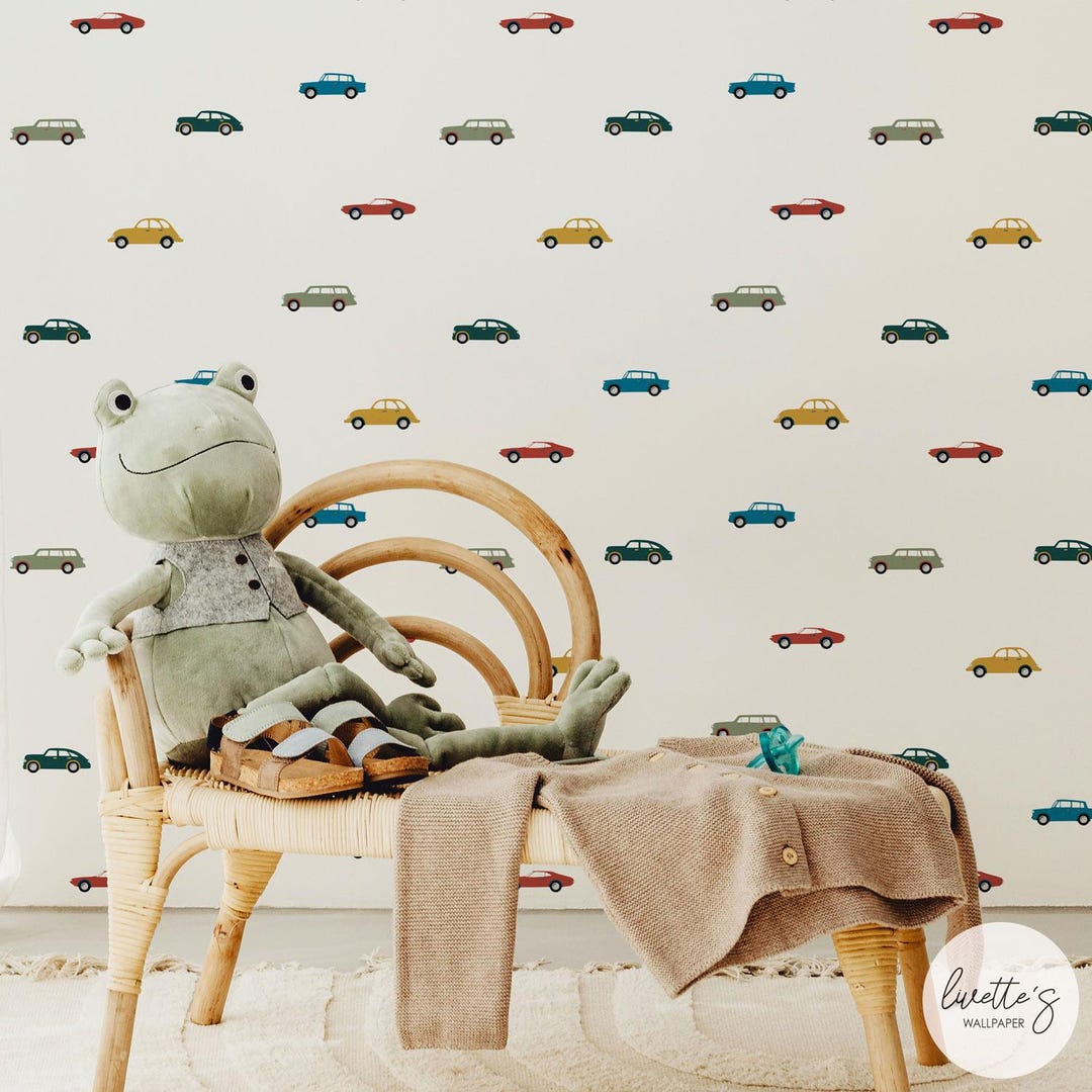 Vintage Car Pattern Wallpaper, Colorful Retro Design - Etsy