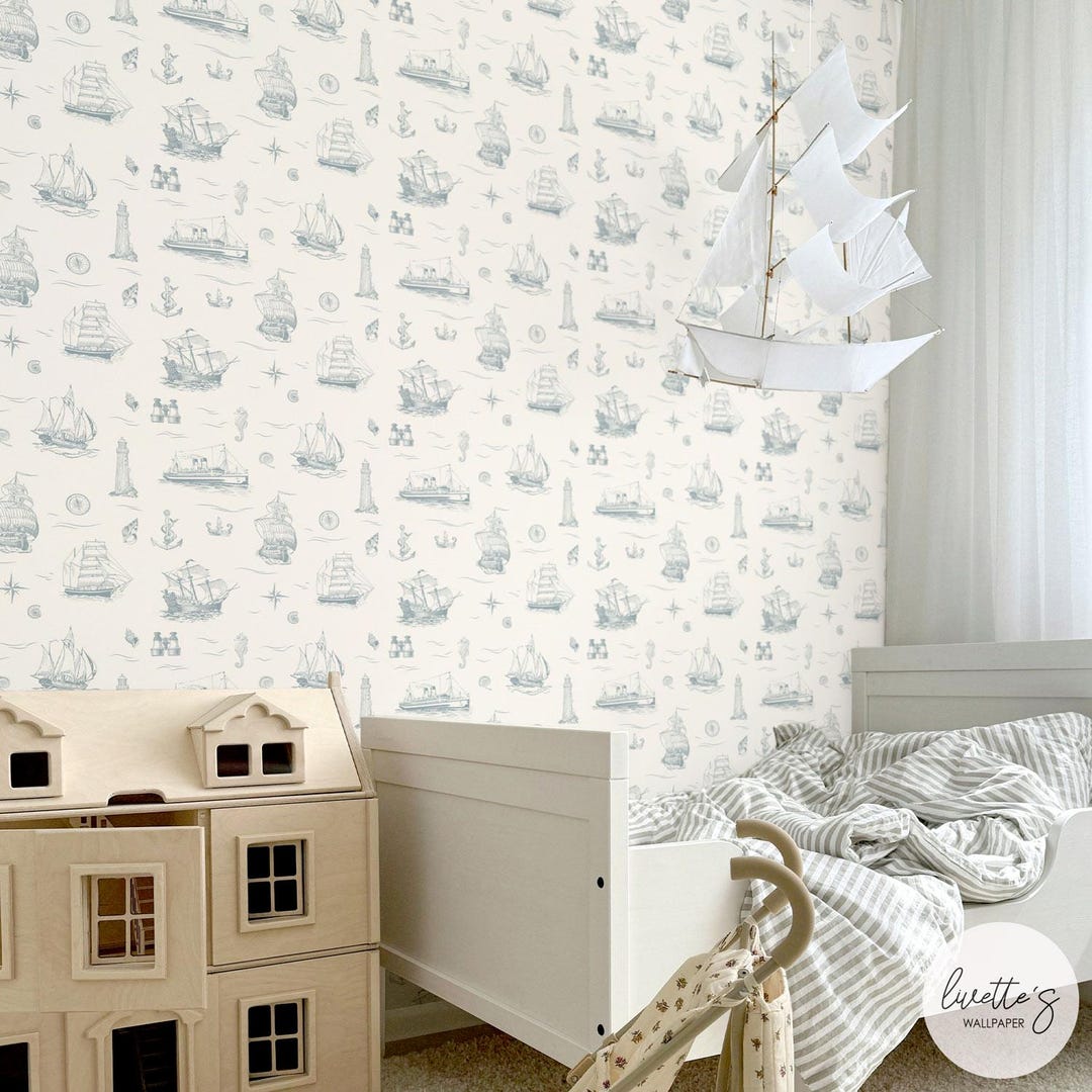 Blue Ship Wallpaper, Coastal Nursery Decor (peel and Stick) - Etsy