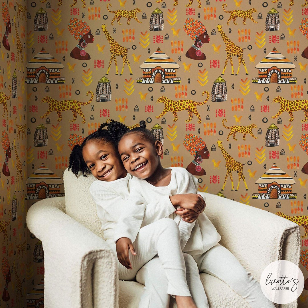 African Village Design Wallpaper / Traditional or Self Adhesive ...