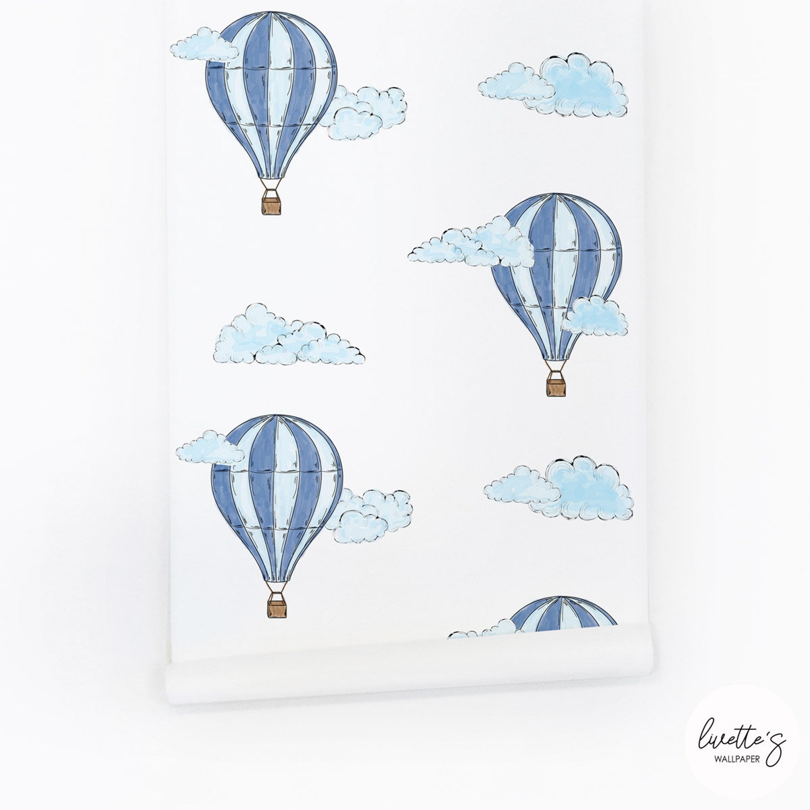 Blue Hot Air Balloon Wallpaper, Peel and Stick Nursery Decor - Etsy