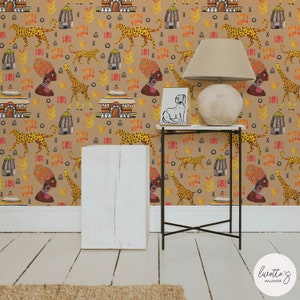 African Village Design Wallpaper / Traditional or Self Adhesive ...