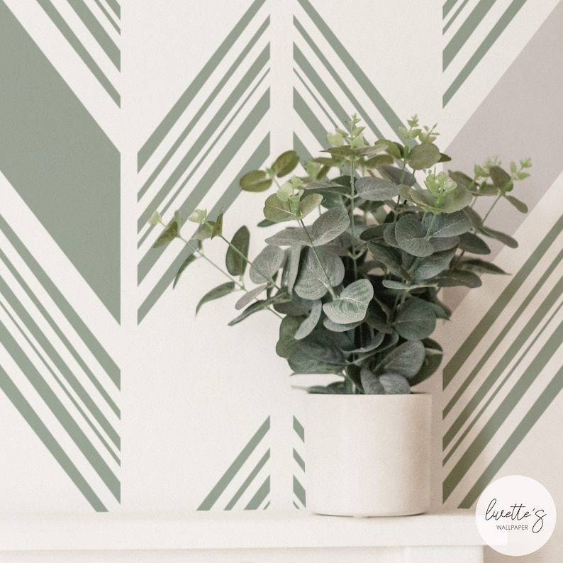 Green Aztec Herringbone Design Wallpaper, Bohemian Baby Room, Temporary ...