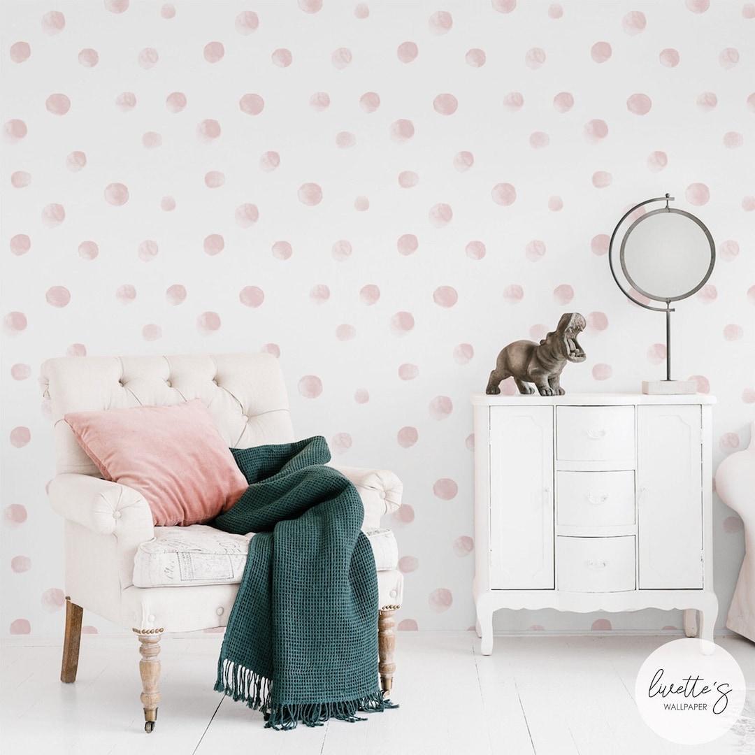 Pink Watercolor Design Dot Wallpaper for Kids Room, Peel and Stick or ...