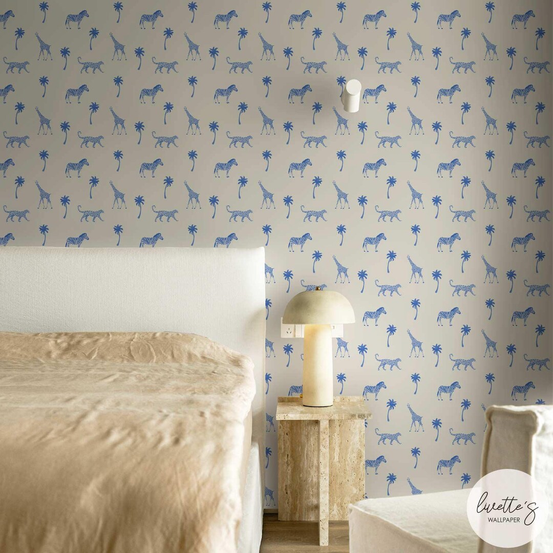 Blue Animal Print Wallpaper, Teenage Room Decor (peel & Stick) - Etsy