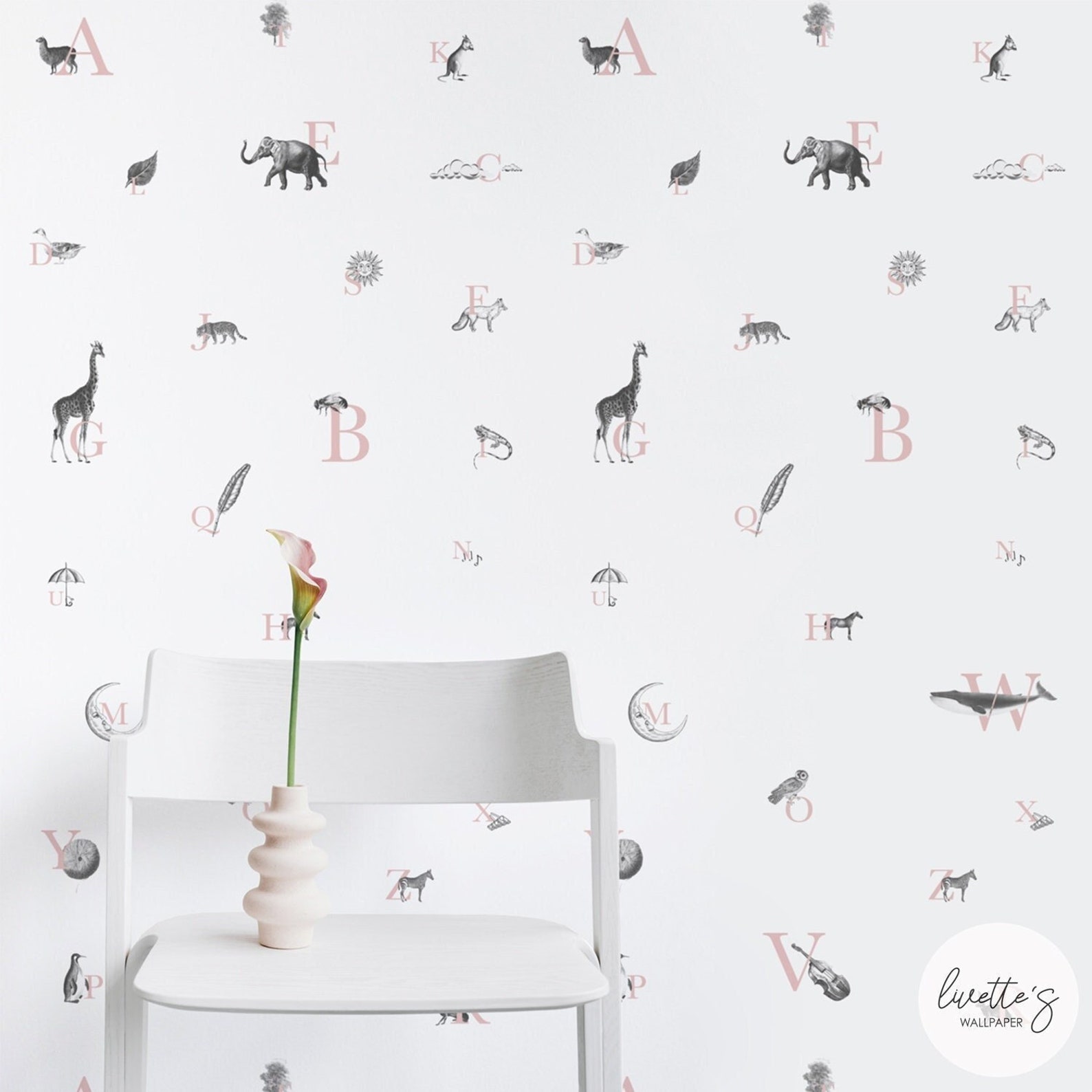 Pink Alphabet Design Removable Wallpaper, Wall Print, Wall Decor for ...