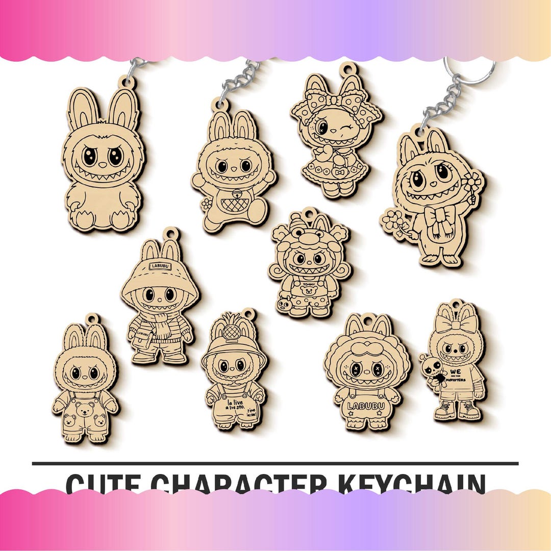 Cute Toy Keychain SVG Laser Cut File, Kawaii Keyring Laser Cut, Cute ...