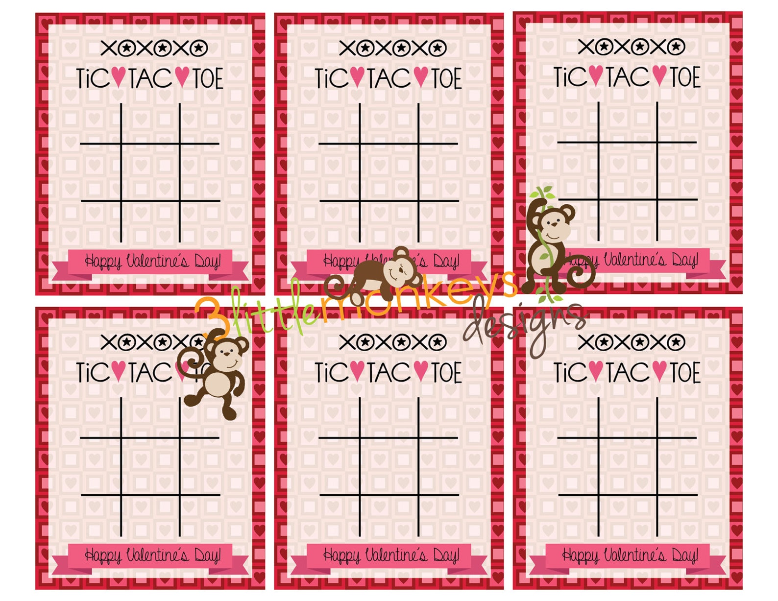 Tic Tac Toe Valentine | Instant Download | Valentine's Day Card ...