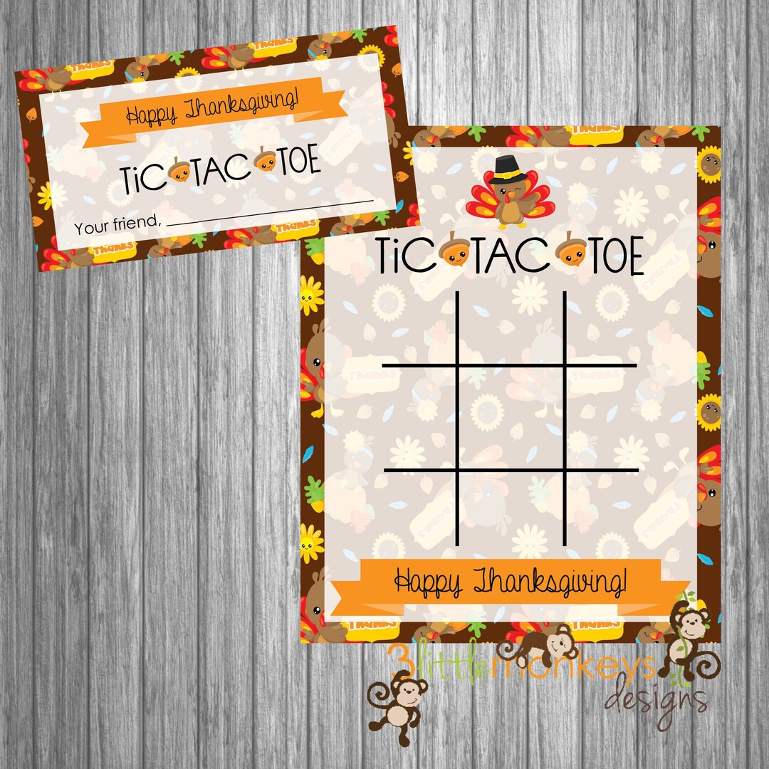 Tic Tac Toe Thanksgiving | Instant Download | Thanksgiving Card ...