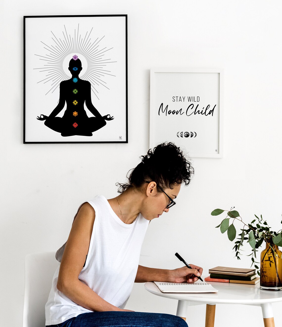 Chakras, Printable Wall Art, Witch, Black and White, Art Print, Poster ...