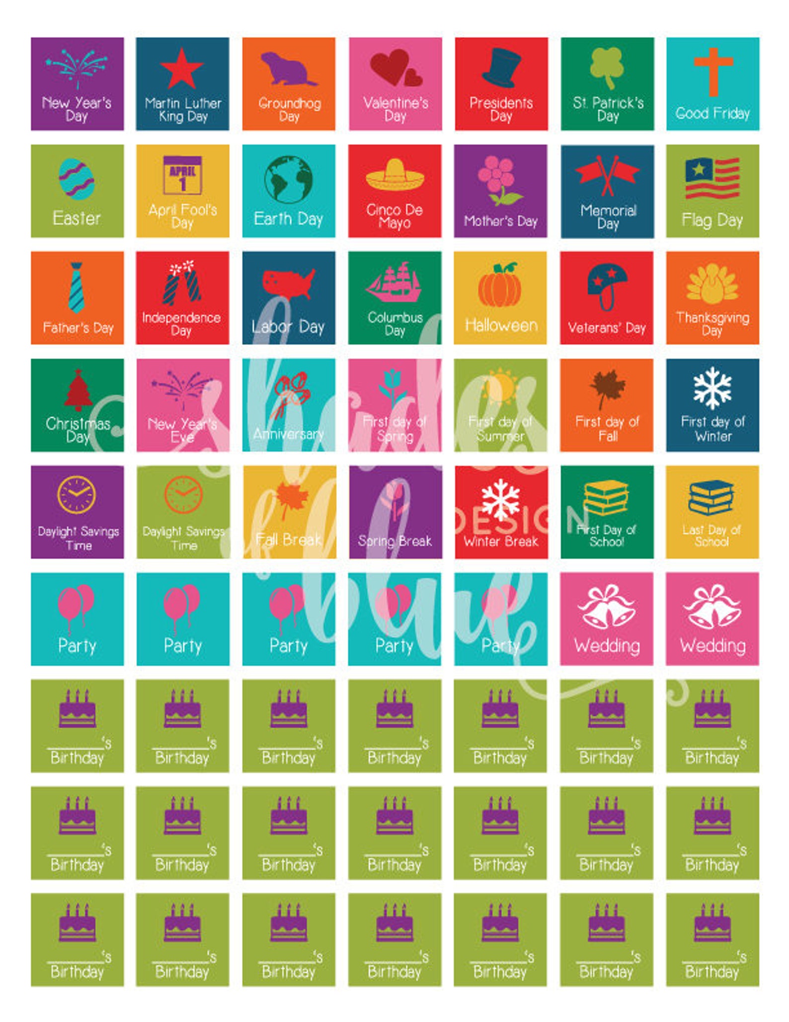 Planner & Calendar Stickers reminders, Events, Holidays, to Do's ...