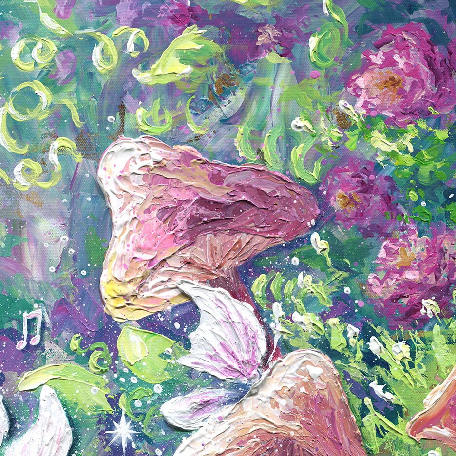 Whimsical Fairy Mushroom Rose Flower Butterfly Magical Music Moss ...