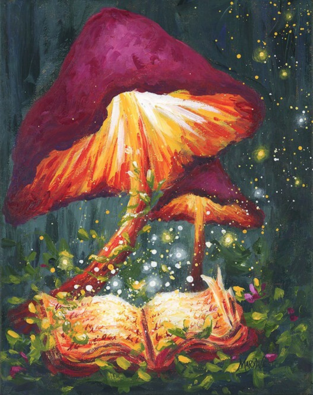 Whimsical Fairy Glowing Mushroom Flower Garden Firefly Magical Poem ...
