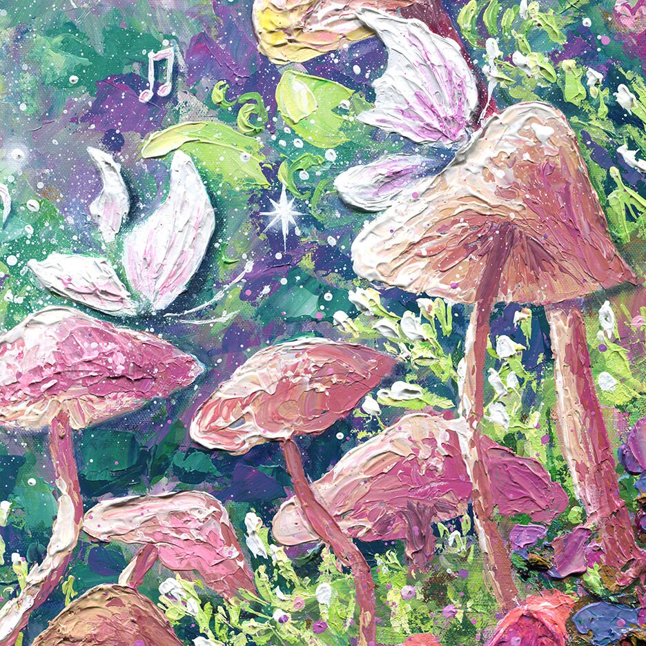 Whimsical Fairy Mushroom Rose Flower Butterfly Magical Music Moss ...