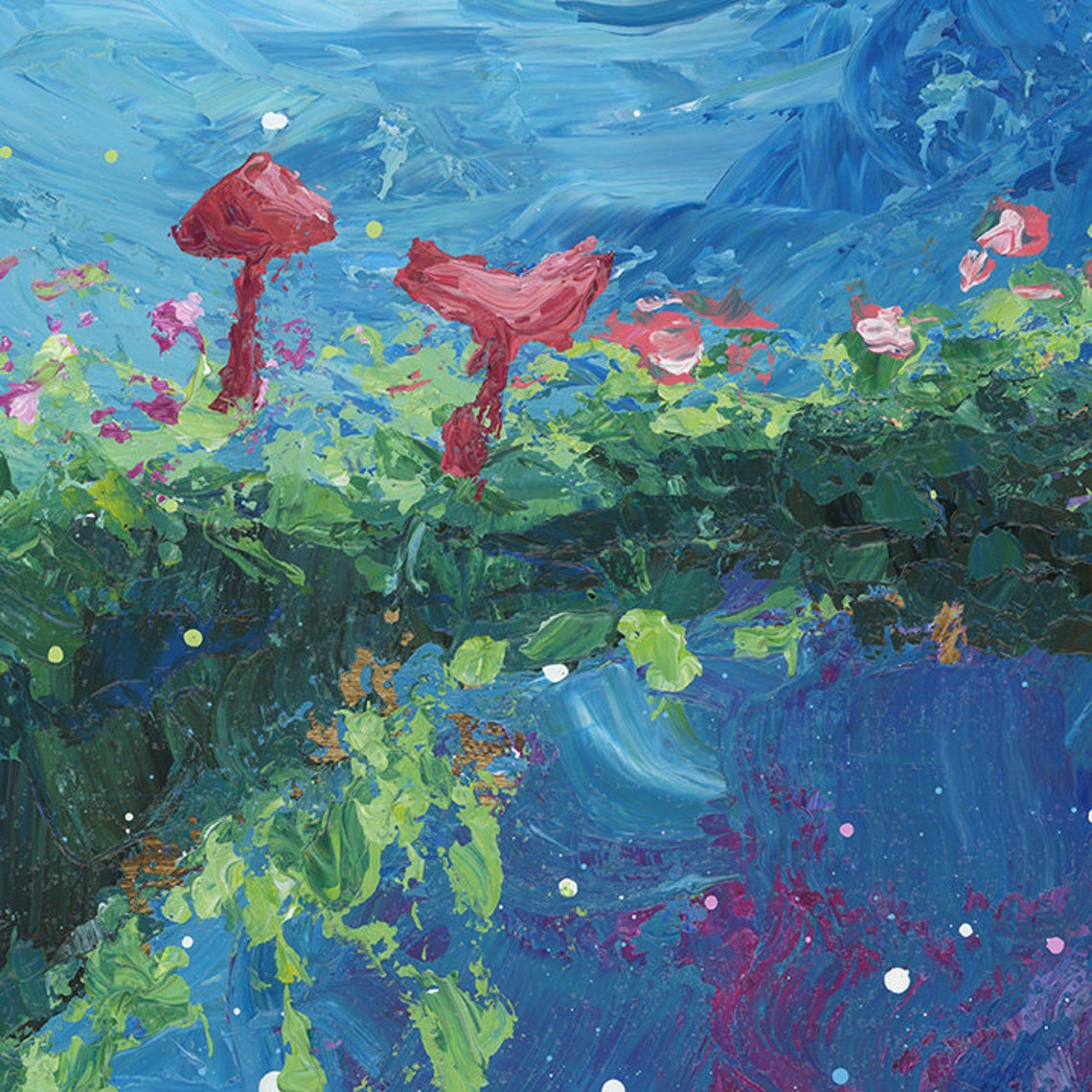 Whimsical Fairy Moon Sun Stars Galaxy Mushroom Magical Moss Tree Forest ...