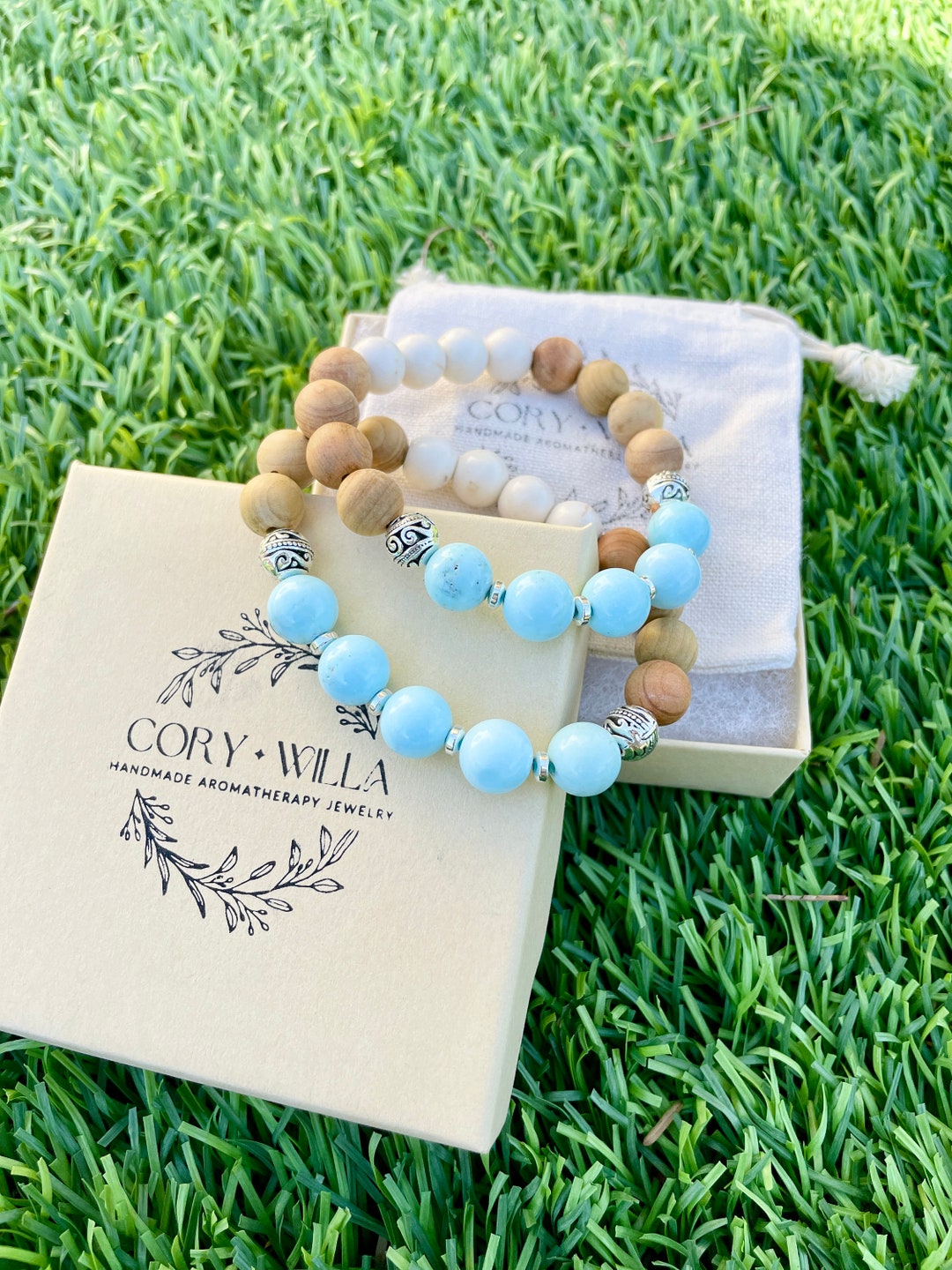 Cream Blue Turquoise Aromatherapy Bracelet Diffuser Bracelet Essential ...