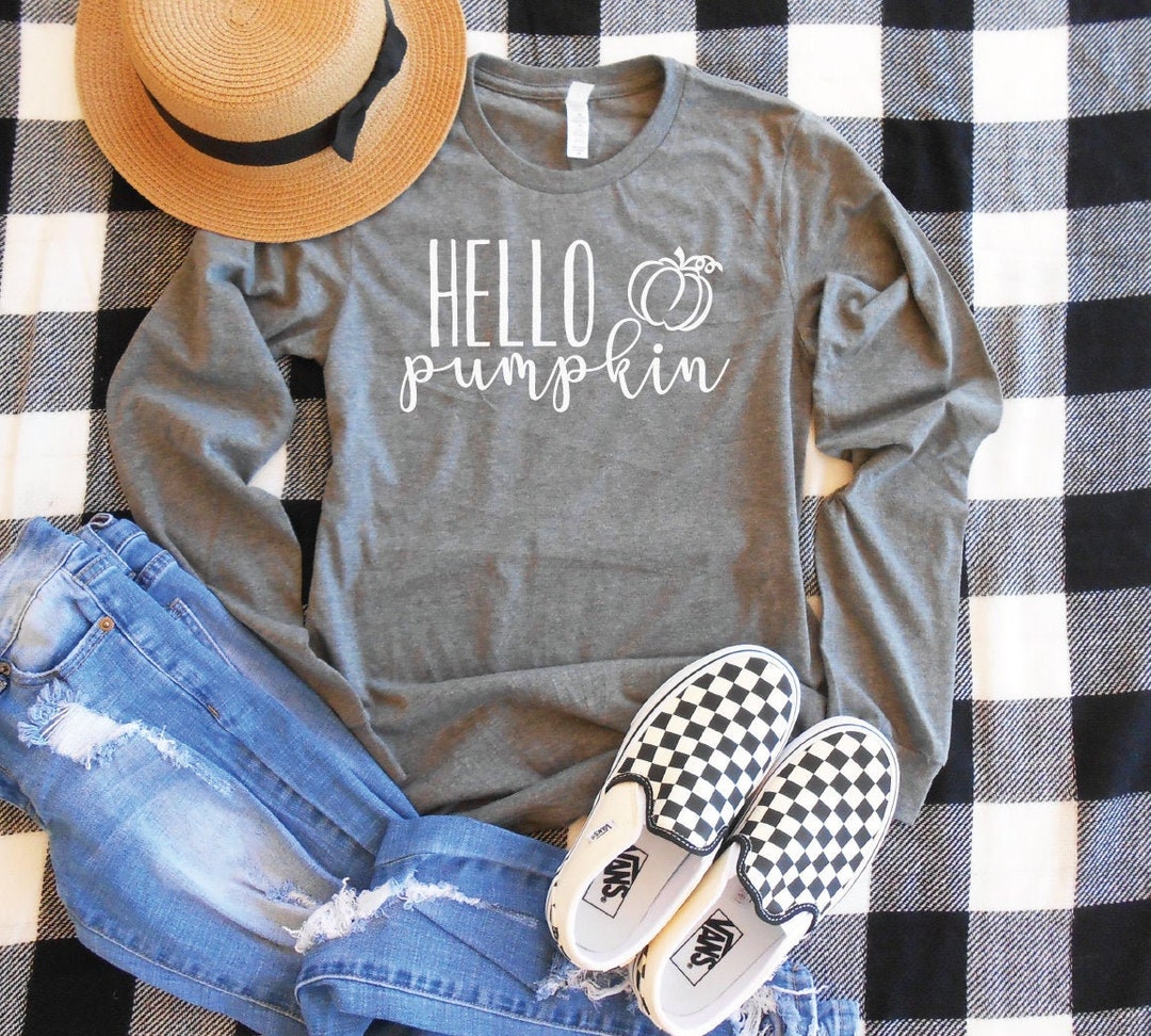 Hello Pumpkin Long Sleeve Shirt Hello Fall Outfit Cute - Etsy