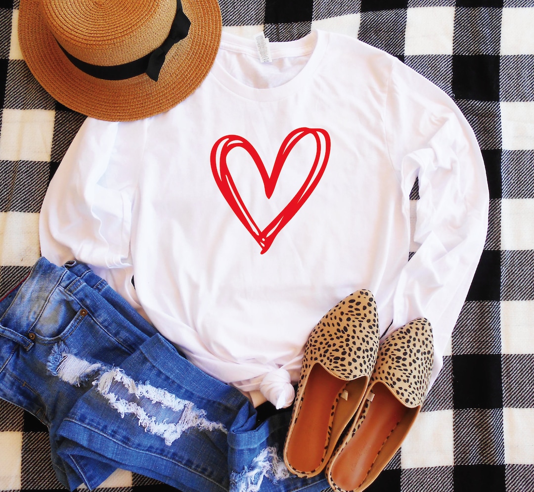 Double Heart Long Sleeve Tee, Double Heart Shirt, Valentine's Day Shirt ...