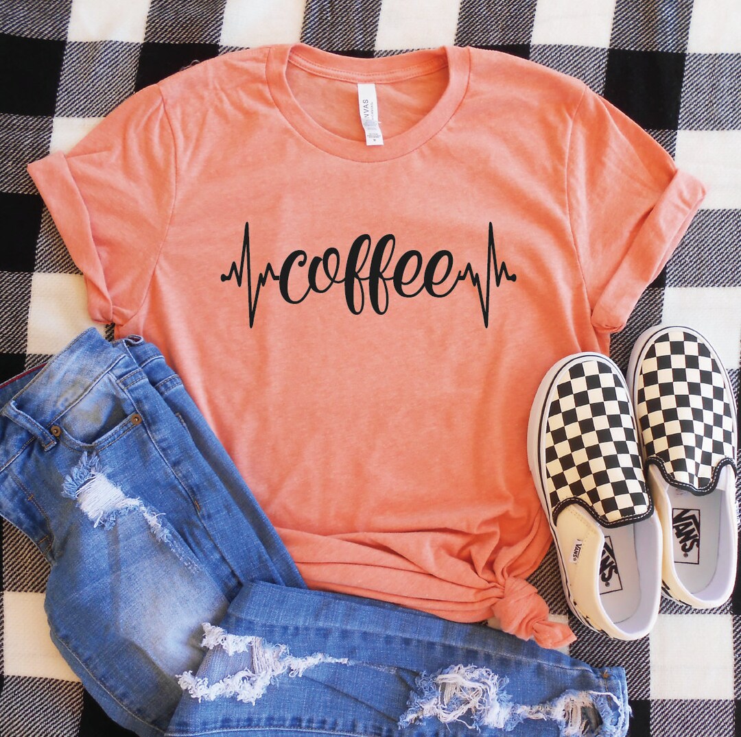 Coffee Shirt, Cute Coffee Tee, Coffee Lifeline Shirt, Coffee EKG Shirt ...