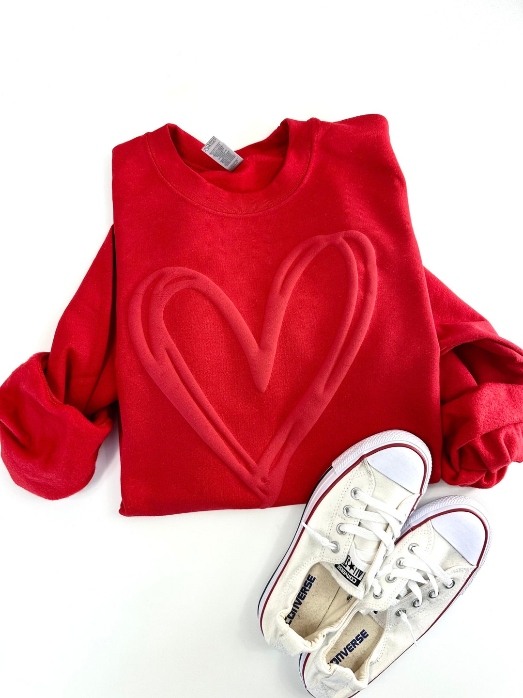 Double Heart Puff Sweatshirt Hearts Embossed Sweatshirt Valentines
