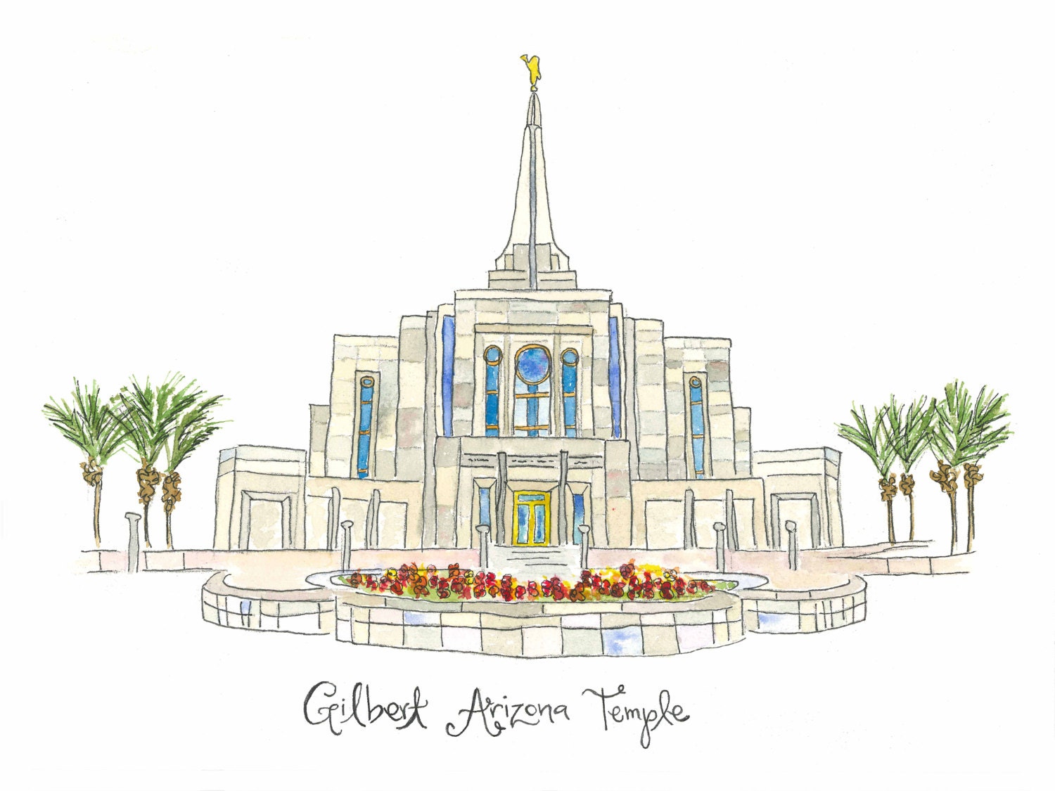 Gilbert Arizona Temple-watercolor - Etsy