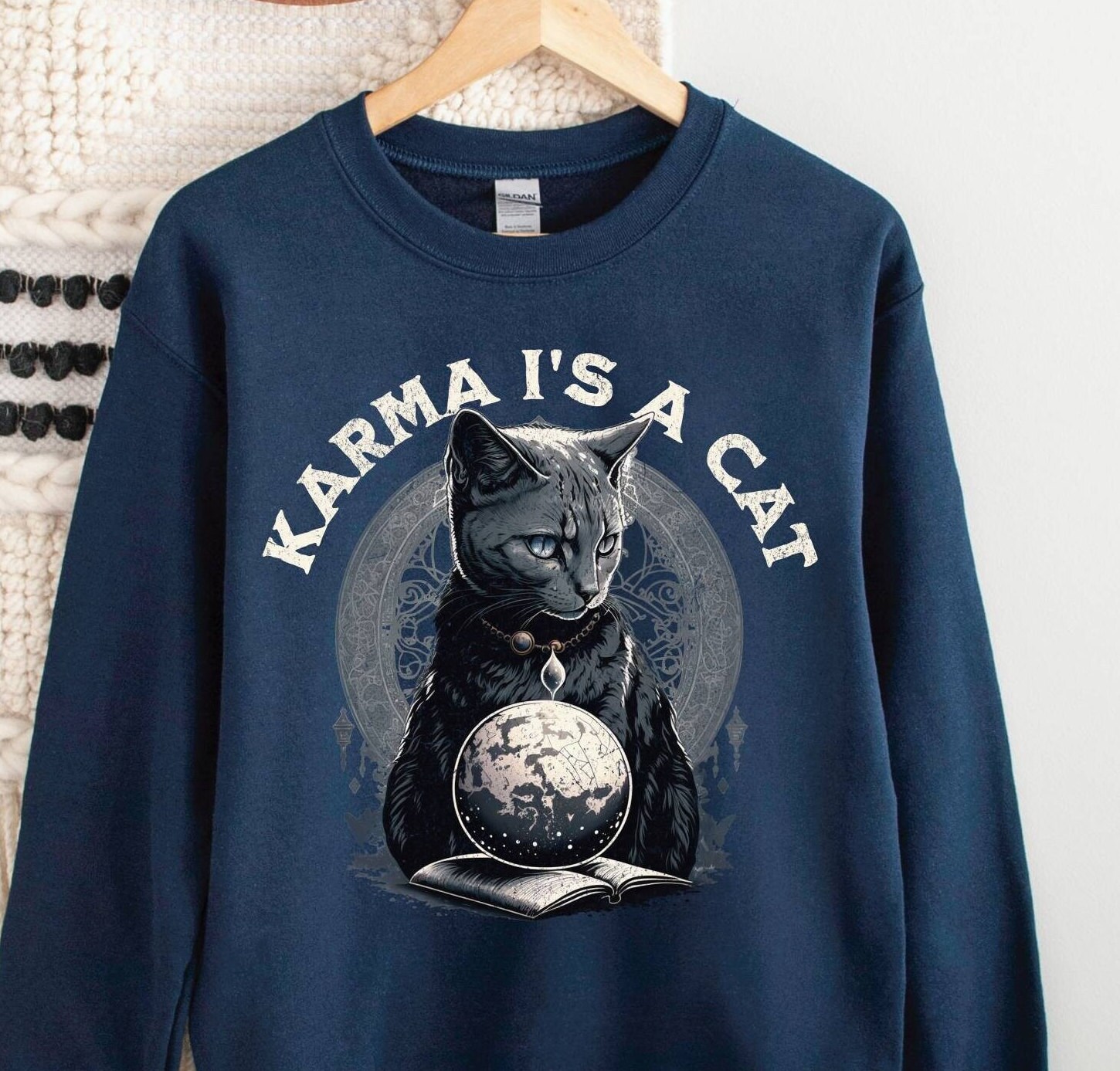 Karma is a CAT Sweatshirt, Cotton Comfy Cat Long Sleeve Gift for Women ...