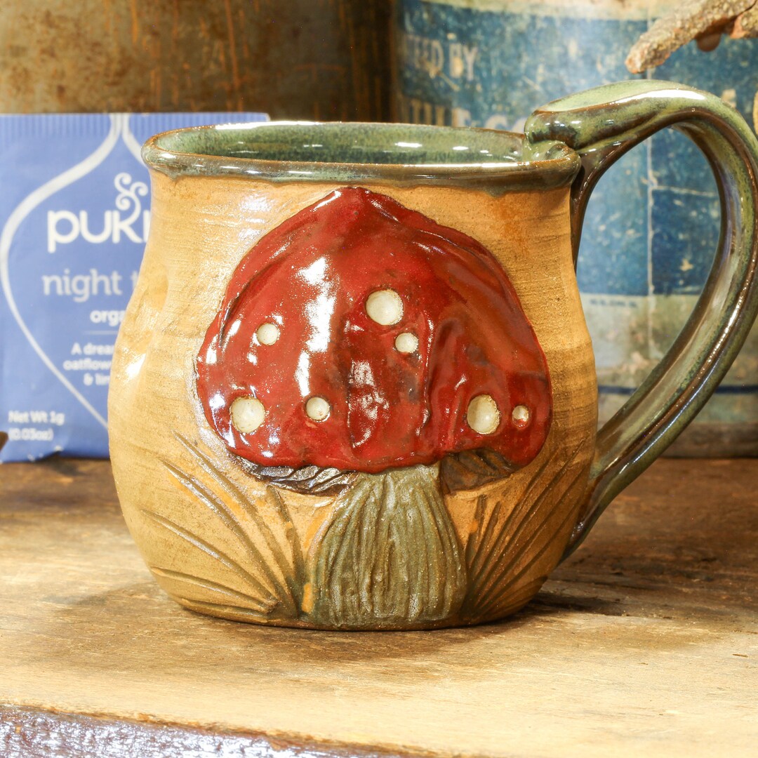 Red Toadstool Small Pottery Mug, Handmade Fairy Mushroom Coffee Mug, A ...