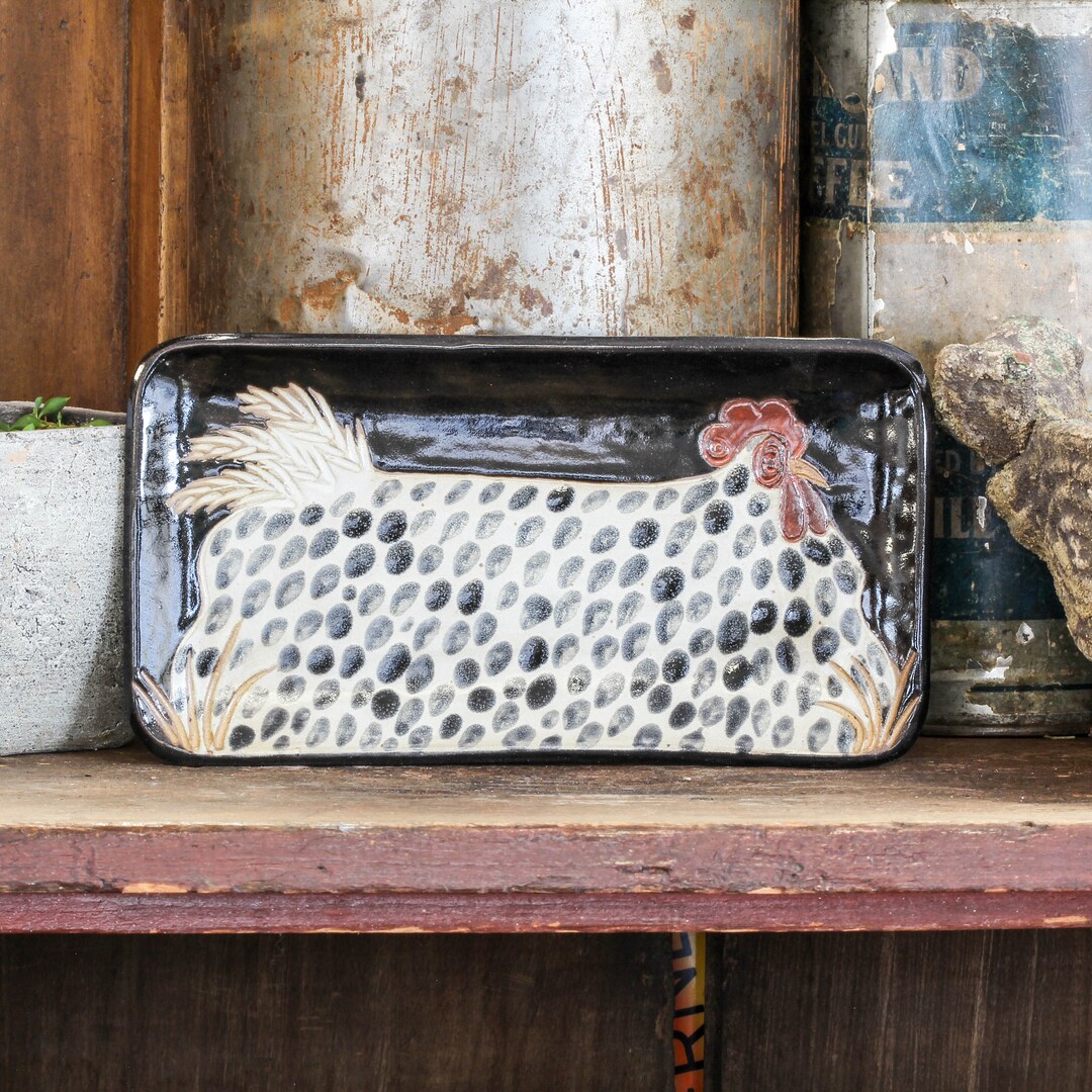 Spotted Hen Rectangle Plate, 9x5 Handmade Serving Tray, Ceramic ...