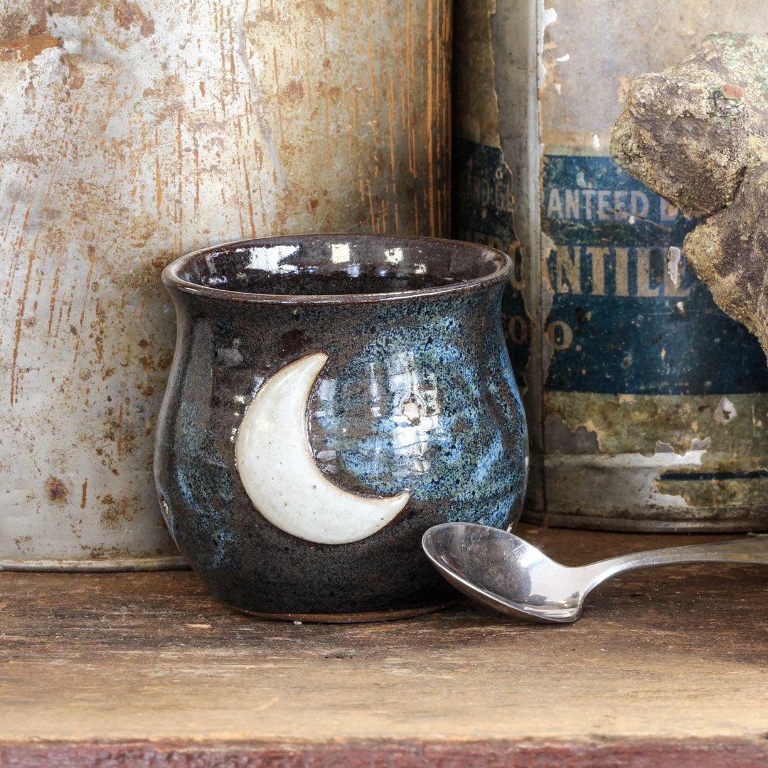 Dark Blue Starry Night Wine Cup With Thumb Dents for Gripping, Moon ...