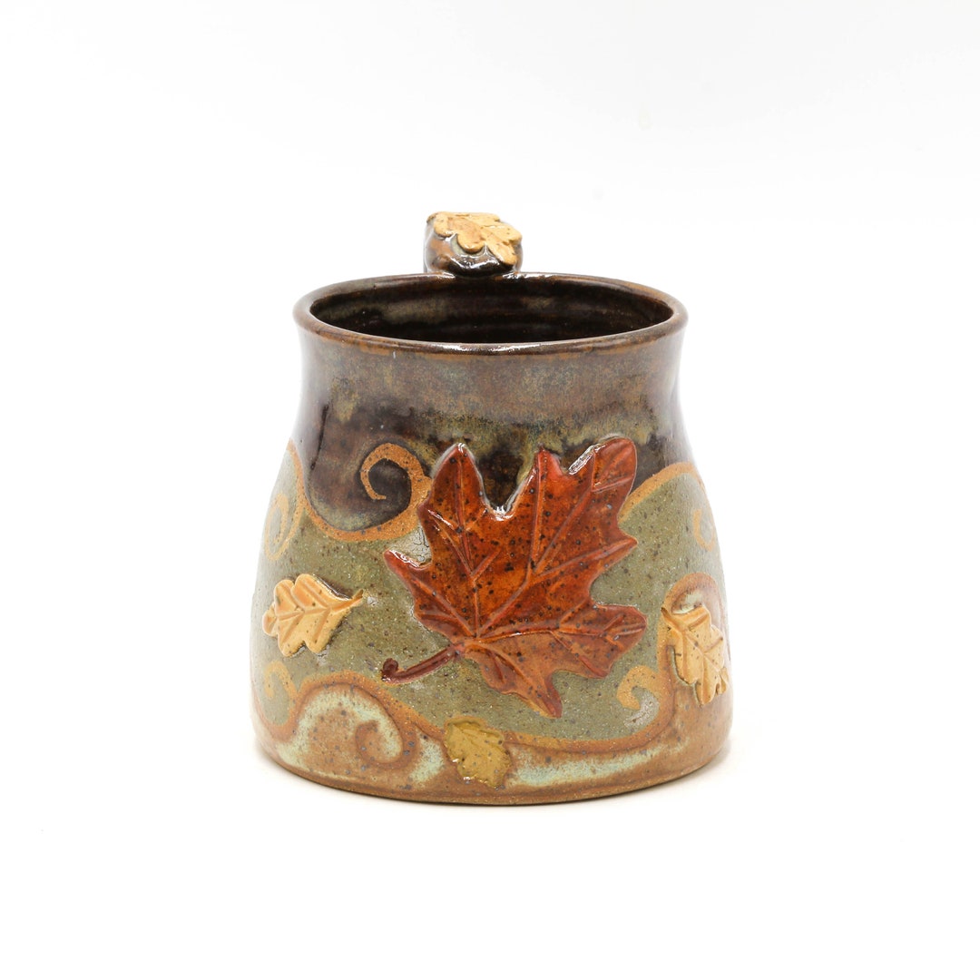 Autumn Maple Leaf Coffee Mug, Fall Leaves Handmade Pottery Mug, Ceramic ...