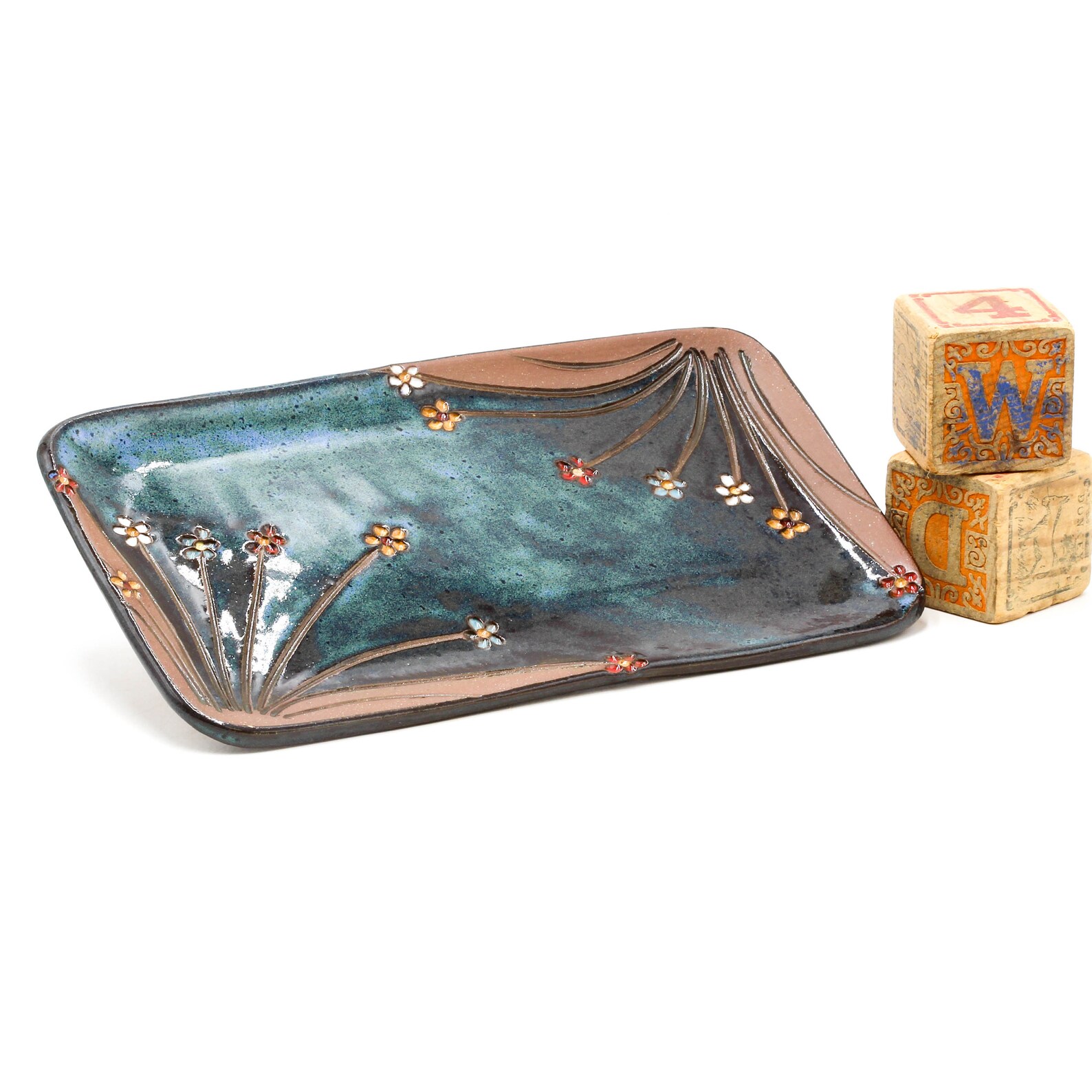 Wildflower Handmade Pottery Tray Rectangle Blue Ceramic - Etsy
