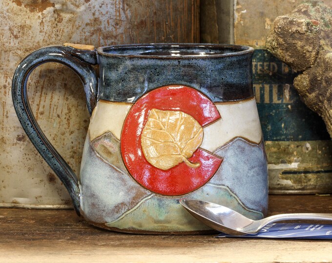 Colorado Handmade Pottery Mug , Aspen Leaf Ceramic Mug , Stoneware ...