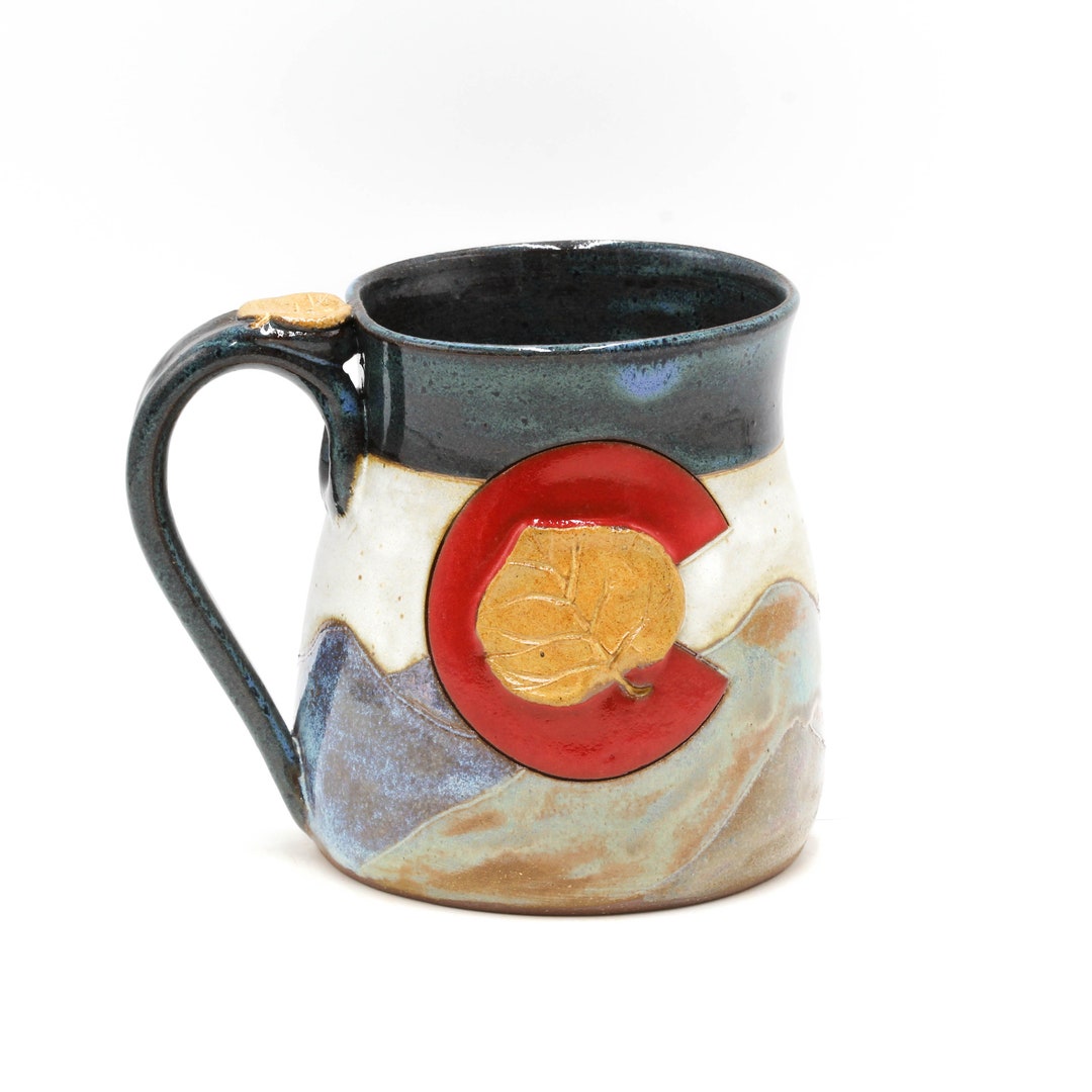 Colorado Handmade Pottery Mug , Aspen Leaf Ceramic Mug , Stoneware ...